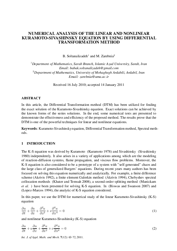 Pdf Numerical Analysis Of The Linear And Nonlinear Kuramoto Sivashinsky Equation By Using