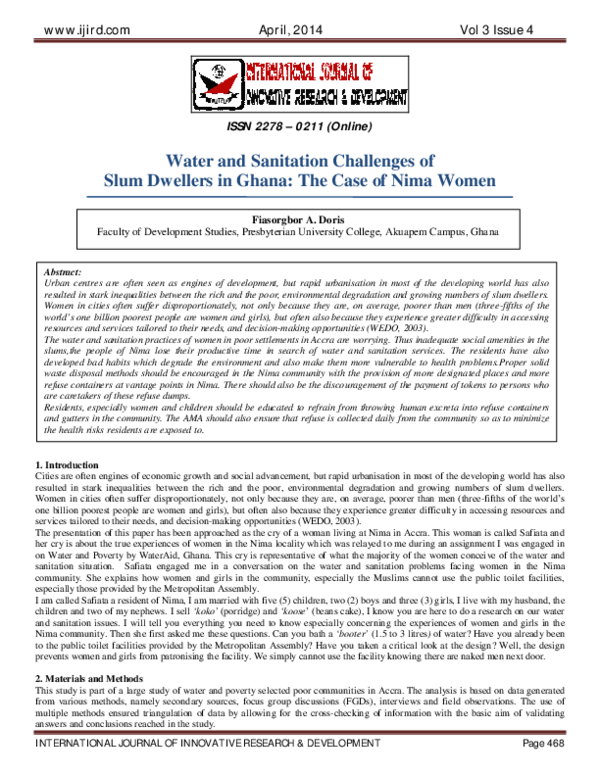 (PDF) Water and sanitation challenges of slum dwellers in Ghana: The ...