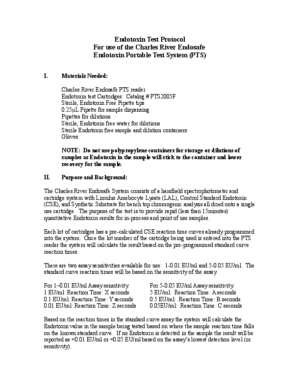 (DOC) Endotoxin Test Protocol PTS