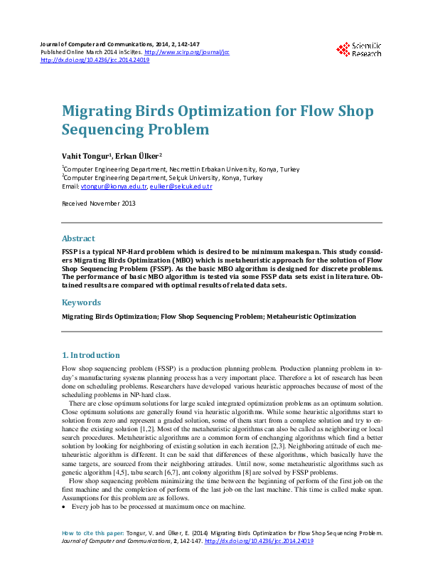 Pdf Migrating Birds Optimization For Flow Shop Sequencing Problem