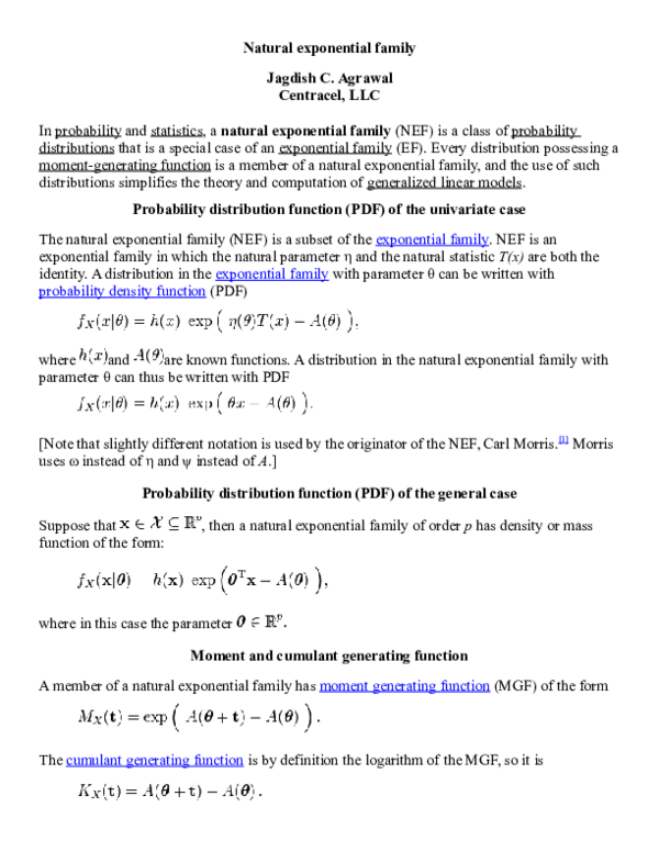 (DOC) Natural exponential family | Jagdish Agrawal - Academia.edu