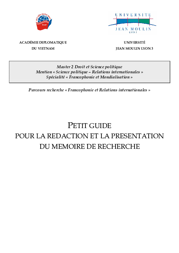(PDF) Guide pour la présentation du mémoire