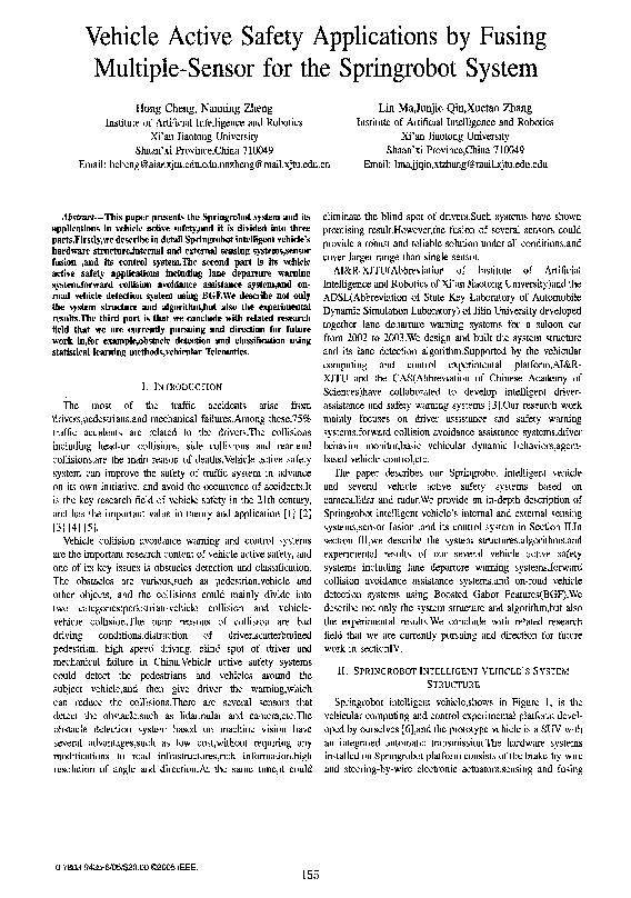 Pdf Vehicle Active Safety Applications By Fusing Multiple Sensor For The Springrobot System