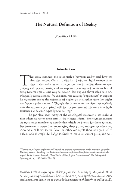 (PDF) The Natural Definition of Reality