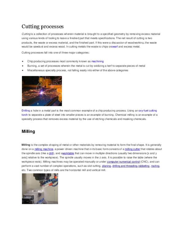 (DOC) Cutting processes Cutting