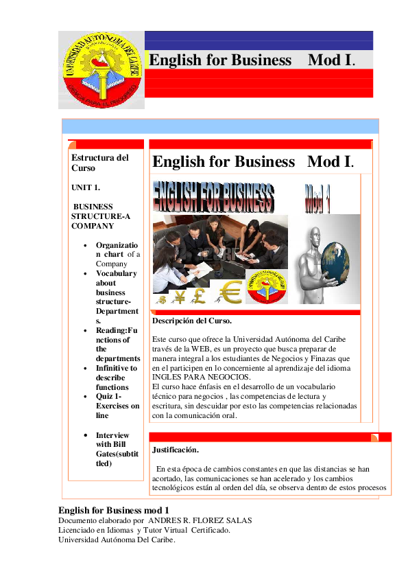 (PDF) English for Business mod 1 English for Business Mod I. Estructura ...