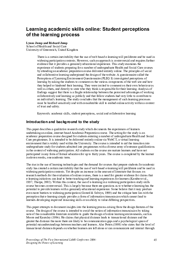 (PDF) Learning Academic Skills Online: Student Perceptions of the ...