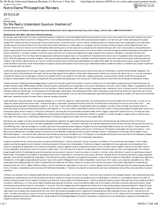 (PDF) Book Review of "Do We Really Understand Quantum Mecahnics?" by F ...