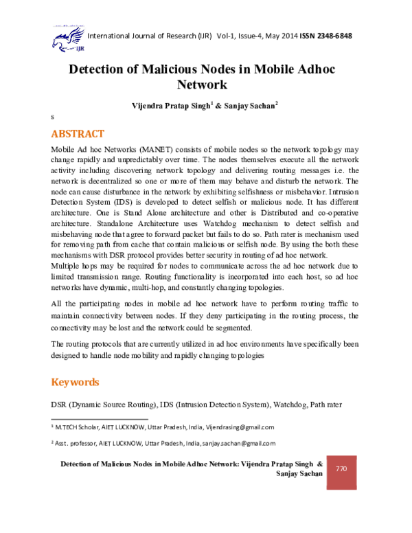 Pdf Detection Of Malicious Nodes In Mobile Adhoc Network