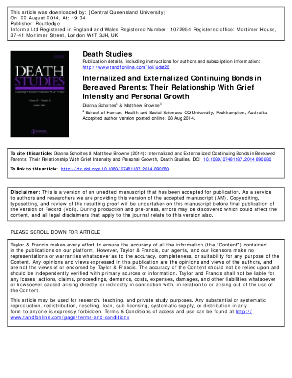 (PDF) Internalized and Externalized Continuing Bonds in Bereaved ...