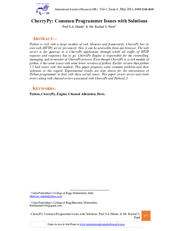 (PDF) CherryPy: Common Programmer Issues with Solutions
