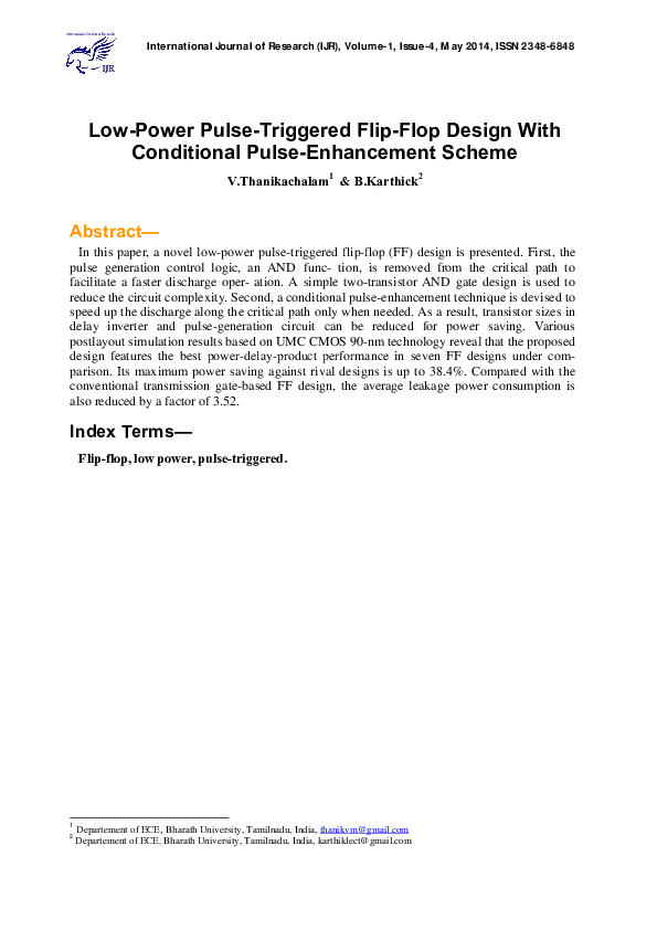 (PDF) Low-Power Pulse-Triggered Flip-Flop Design With Conditional Pulse-Enhancement Scheme