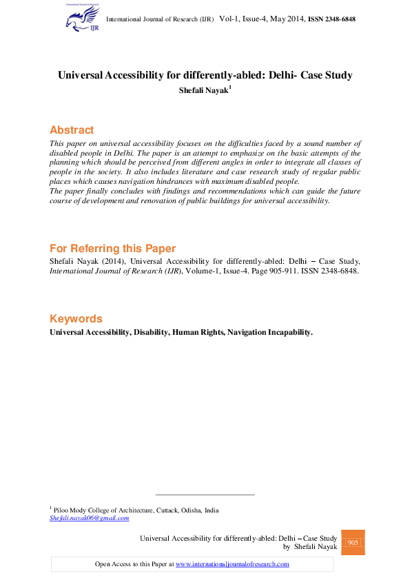 (PDF) Universal Accessibility For Differently-Abled: Delhi- Case Study