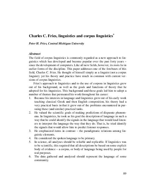(PDF) Charles C. Fries, linguistics and corpus linguistics