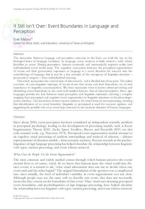 (PDF) It Still Isn’t Over: Event Boundaries in Language and Perception