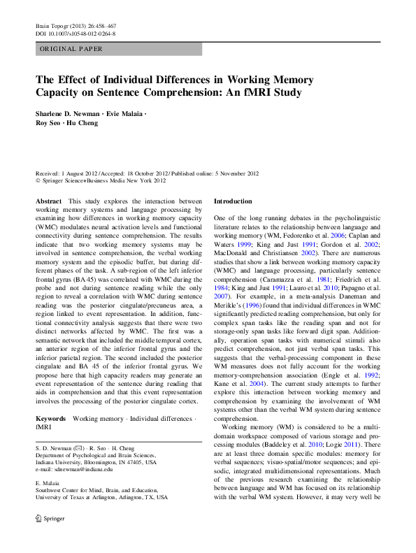 Pdf The Effect Of Individual Differences In Working Memory Capacity