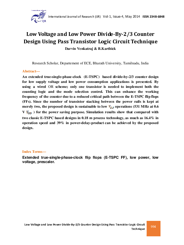 (PDF) Low Voltage and Low Power Divide-By-2/3 Counter Design Using Pass Transistor Logic Circuit ...