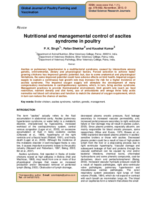 (PDF) Nutritional and managemental control of ascites syndrome in poultry