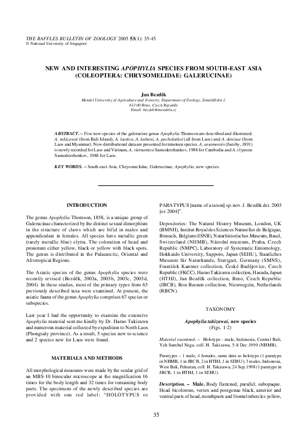 (PDF) NEW AND INTERESTING APOPHYLIA SPECIES FROM SOUTH-EAST ASIA ...