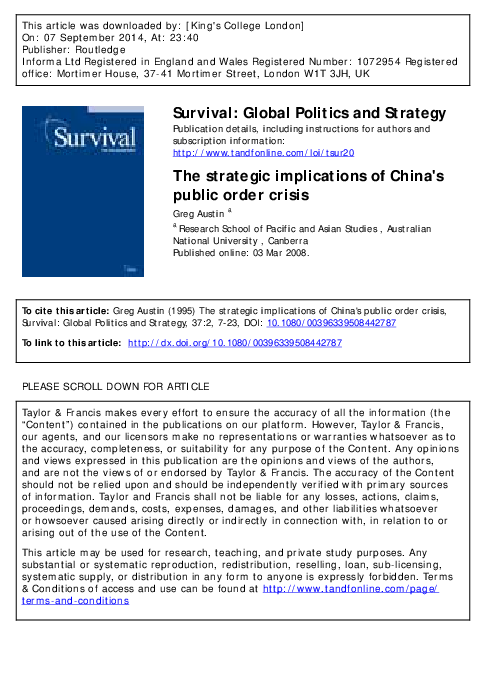 (PDF) The strategic implications of China's public order crisis