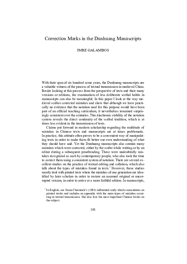 (PDF) Correction marks in the Dunhuang manuscripts