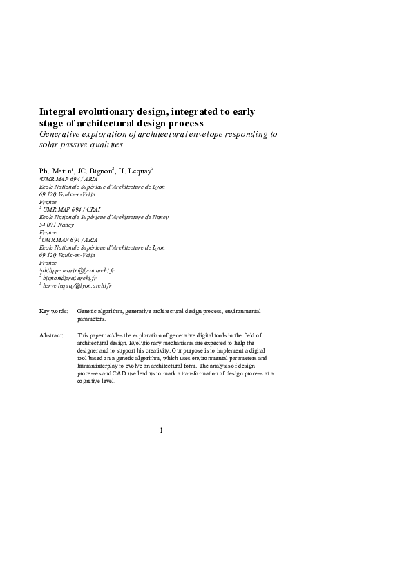 Pdf Integral Evolutionary Design Integrated To Early Stage Of