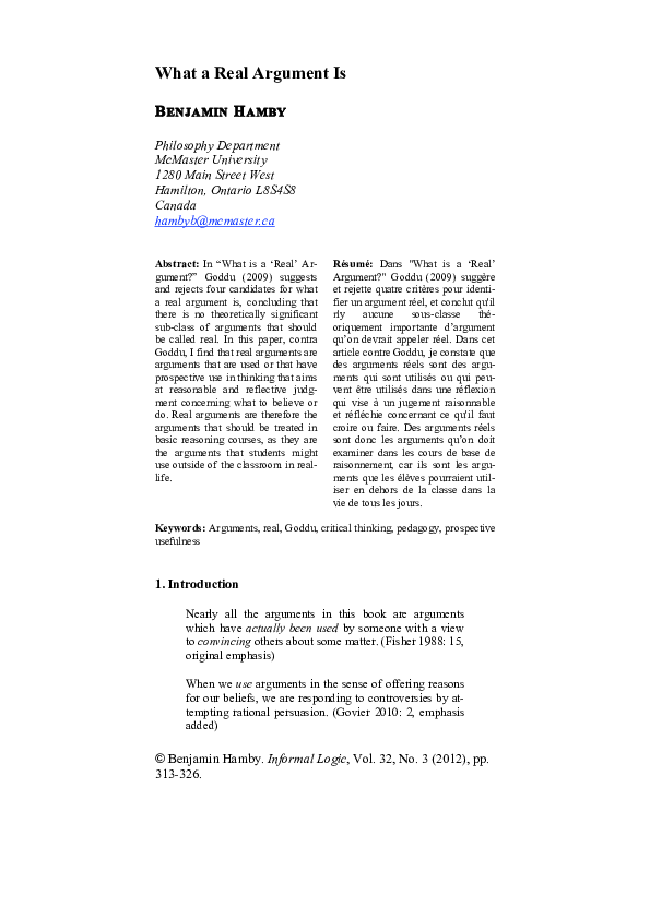 (PDF) What a Real Argument Is
