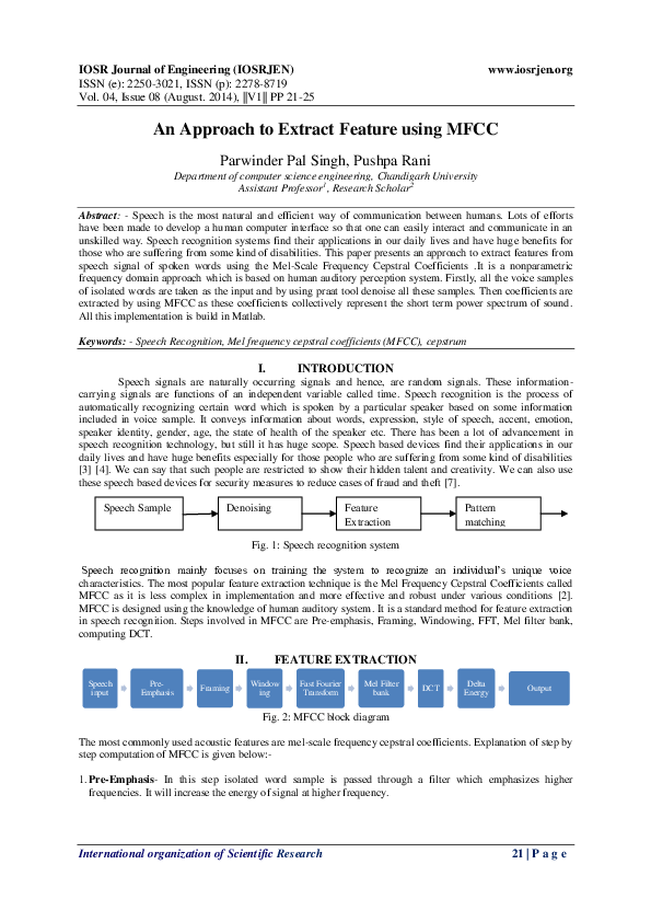 (PDF) An Approach to Extract Feature using MFCC