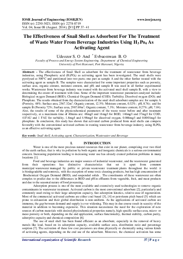 (PDF) The Effectiveness of Snail Shell as Adsorbent For The Treatment ...