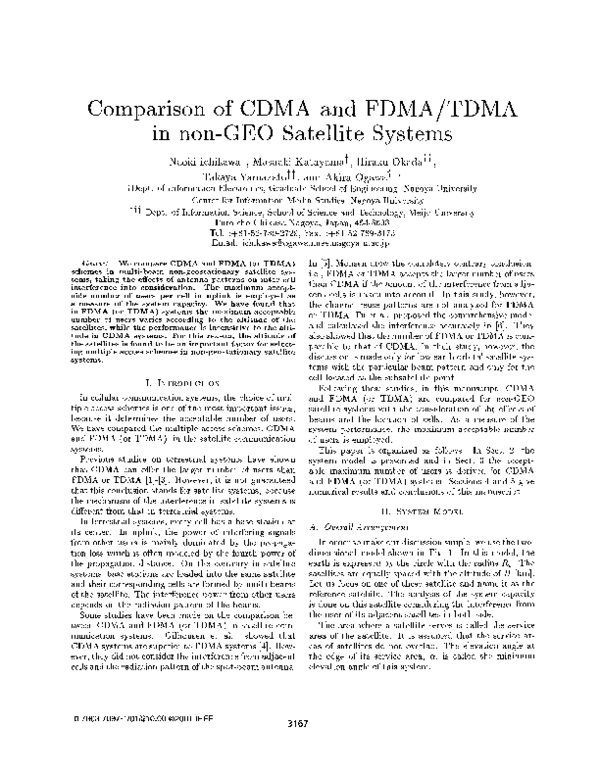 Pdf Comparison Of Cdma And Fdmatdma In Non Geo Satellite Systems