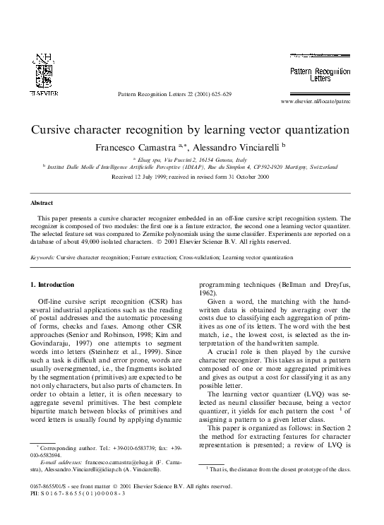 Pdf Cursive Character Recognition By Learning Vector Quantization