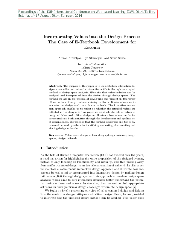 (PDF) Incorporating Values into the Design Process: The Case of E ...