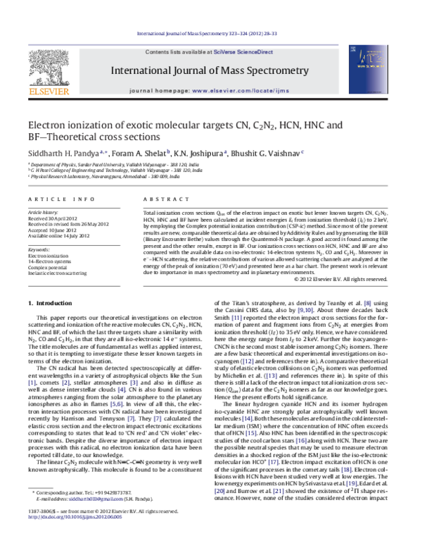 (PDF) Electron ionization of exotic molecular targets CN, C2N2, HCN ...