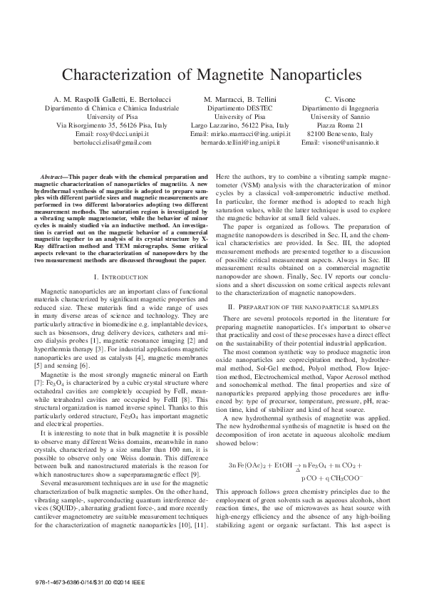 (PDF) Characterization of Magnetite Nanoparticles