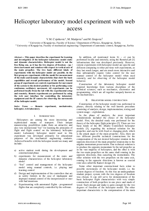 (PDF) Helicopter Laboratory Model Experiment With Web Access