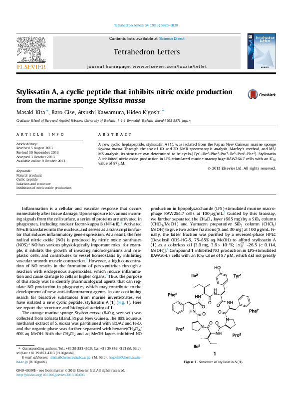 (PDF) Stylissatin A, a cyclic peptide that inhibits nitric oxide ...