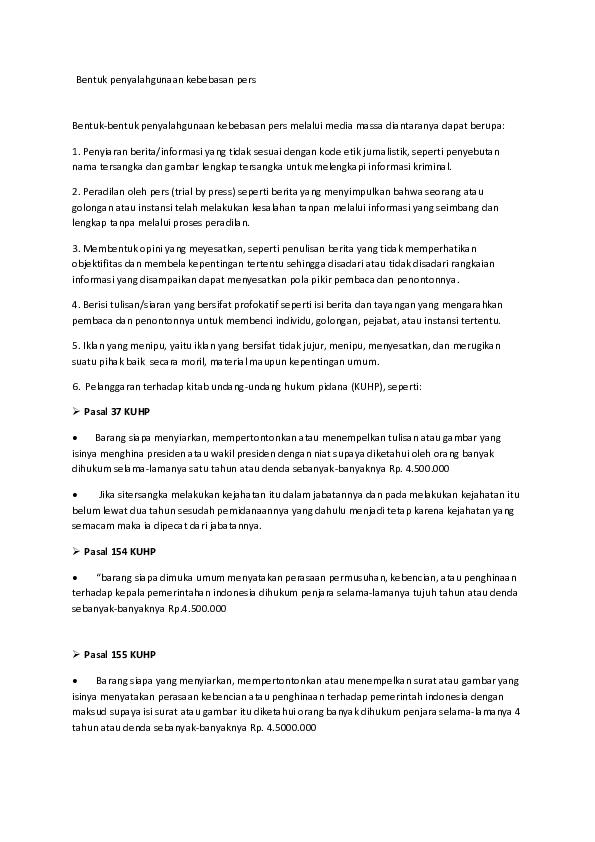 (DOC) Bentuk penyalahgunaan kebebasan pers