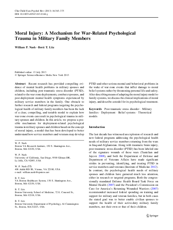 (PDF) Moral injury in military families