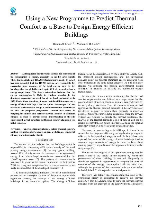 (PDF) Using a New Programme to Predict Thermal Comfort as a Base to ...