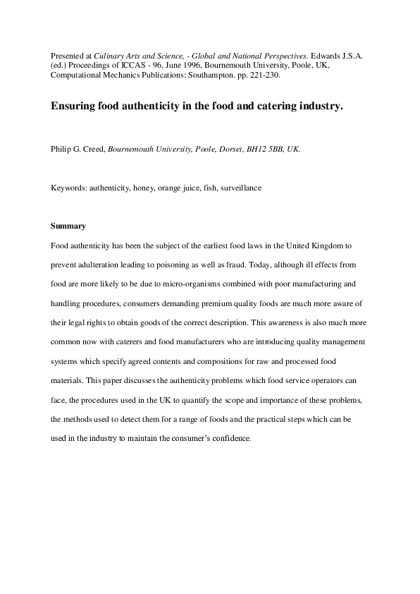 (PDF) Conference paper - Ensuring food authenticity in the food and ...