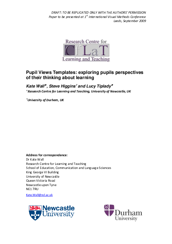 (PDF) Pupil Views Templates: exploring pupils perspectives of their ...