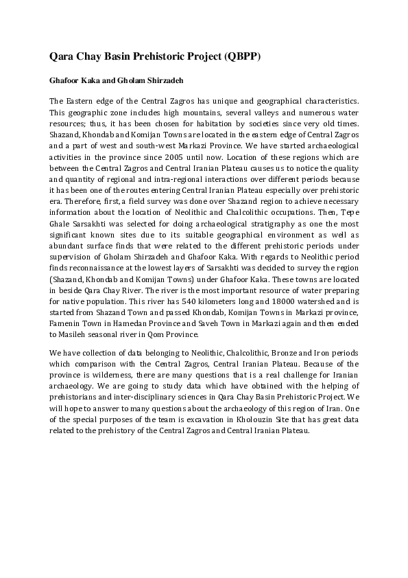 (PDF) Qara Chay Basin Prehistoric Project (QBPP)