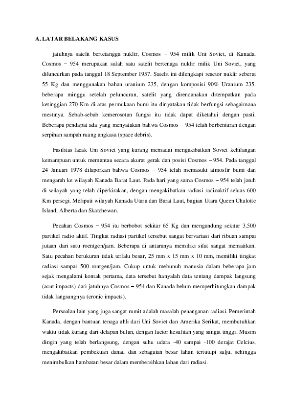 (DOC) ANALISIS KASUS JATUHNYA SATELIT COSMOS 954 MILIK UNI SOVIET DI ...