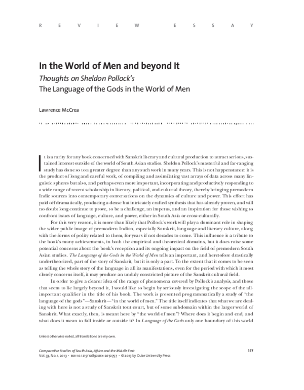 (PDF) In the World of Men and Beyond It: Thoughts on Sheldon Pollock's ...