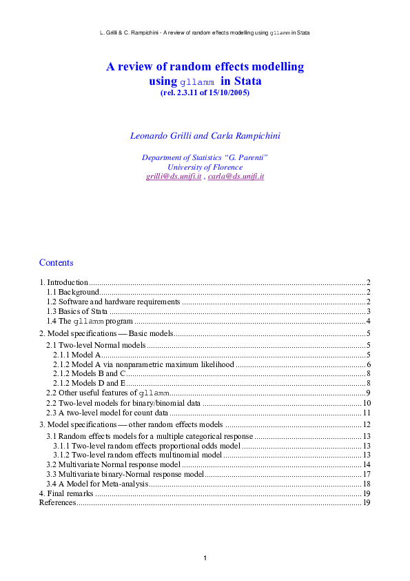(PDF) A review of random effects modelling using gllamm in Stata
