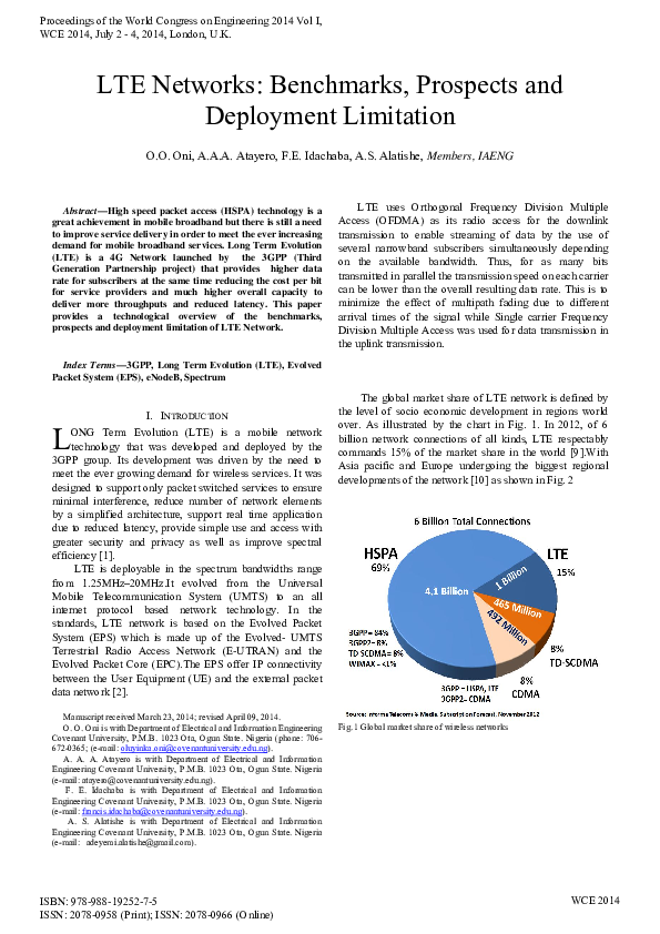 (PDF) LTE Networks: Benchmarks, Prospects and Deployment Limitation