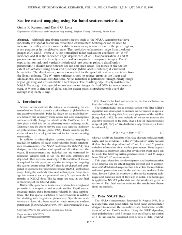 (PDF) Sea ice extent mapping using Ku band scatterometer data
