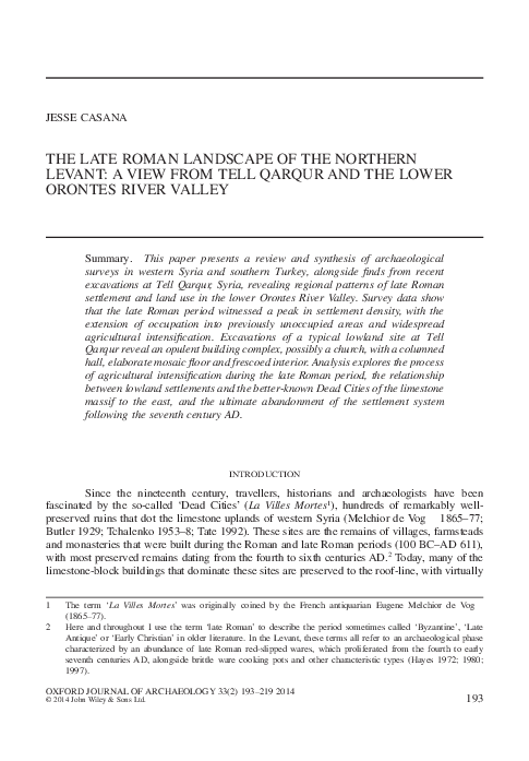 (PDF) The Late Roman Landscape of the Northern Levant: A view from Tell ...
