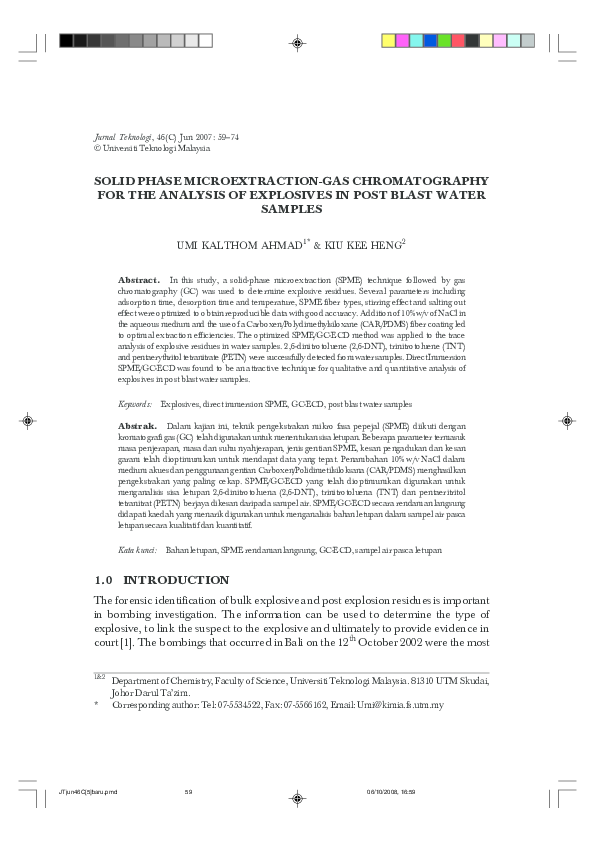 (PDF) Solid phase microextraction-gas chromatography for the analysis of explosives in post ...