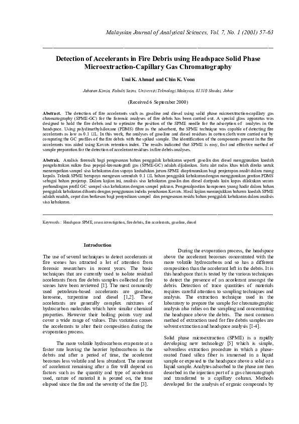 (PDF) Detection of Accelerants in Fire Debris using Headspace Solid ...
